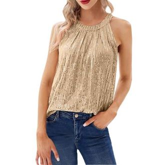 Generic Top &agrave; paillettes pour femmes &agrave; col am&eacute;ricain scintillant, gilet d&eacute;contract&eacute; sans dossier basique polyvalent haut paillet&eacute; &agrave; la mode d&eacute;bardeur &agrave; paille