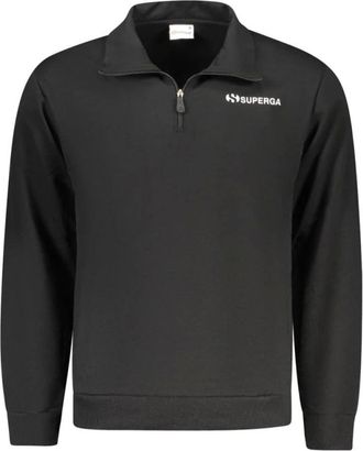 Superga Homme, Sweatshirts et sweats &agrave; capuche, Noir, Taille: XL SweaT-shirt ras du cou en coton avec poignets c&ocirc;tel&eacute;s