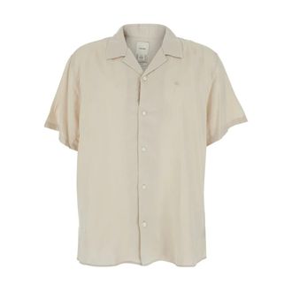 Calvin Klein Homme, Chemises, Blanc, Taille: S Chemise &agrave; Col Cubain en Lin Uni