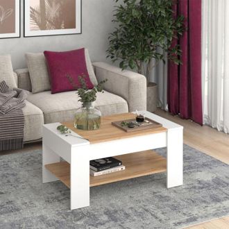 Vicco Table basse August, Ch&ecirc;ne dor&eacute;/blanc, 99.6x58.8cm avec tiroir, Vicco