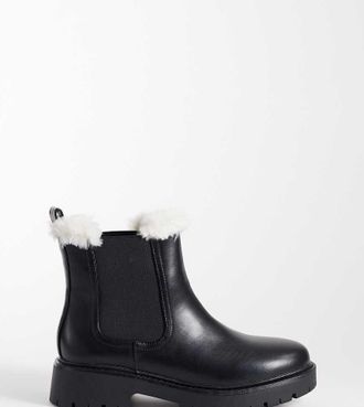 London Rebel London Rebel coupe large Noa boots chelsea &agrave; semelle &eacute;paisse doubl&eacute;es effet teddy noires