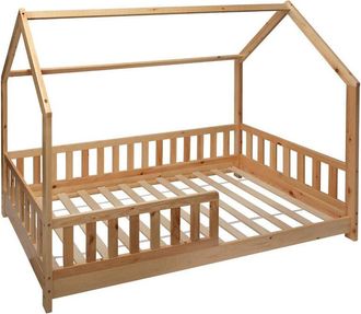PEGANE Pegane - Lit cabane enfant en bois coloris beige ficelle - Longueur 195 x Profondeur 98,2 x Hauteur 145,7 cm