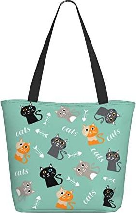 AOOEDM Cat Loves Fish Ladies Shopping Bag 13x11x7in.Le cadeau parfait pour la Saint-Valentin.Cest de la Saint-Valentin pour maman, fille, &eacute;pouse, etc