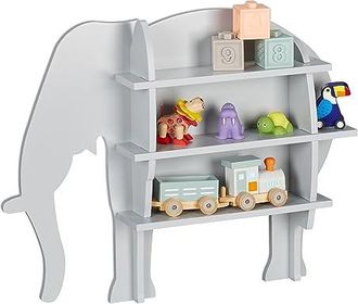 Relaxdays Kinderregal Elefant, 2 offene Fächer, Bücherregal Kinder, Wand, HxBxT: 50x63,5x10 cm, Kinderzimmer Regal, grau