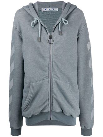 Off-white sweat zipp&eacute; &agrave; capuche et logo - Gris