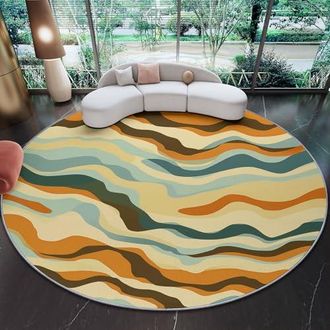 Generic Tapis Rond &agrave; Motif Abstrait Z&egrave;bre Rayures Minimaliste, Beige Tapis Rond Lavable et Antid&eacute;rapant, 140 cm Moquette Doux &agrave; Imprim&eacute; pour Cuisine Entr&eacute;e Sa