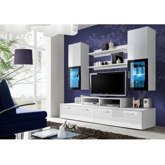 AC-D&eacute;co Ensemble meuble TV mural - MINI - 200 cm x 190 cm x 45 cm - Blanc - Livraison gratuite