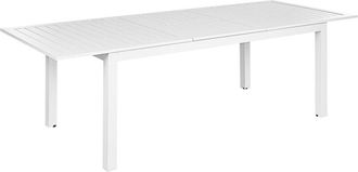 Beliani Gartentisch Wei&szlig; Aluminium Rechteckig 180x90 cm Ausziehbar 240x90 cm f&uuml;r 8 Personen Latten-Optik Modern Outdoor Terrasse Ausziehtisch