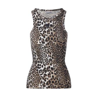 Ganni Soft Cotton Rib Tank Top - - Tops - Damen - Braun - XS