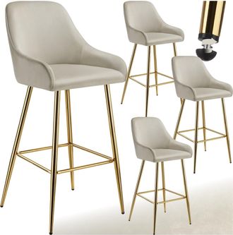 TecTake Barhocker mit Lehne, Barhocker Samt Stuhl, Sitzhocker mit Fu&szlig;st&uuml;tze, Bar Stool, Schalenstuhl Hocker mit Lehne, Tresenhocker, Tresenstuhl, Barstuhl mit