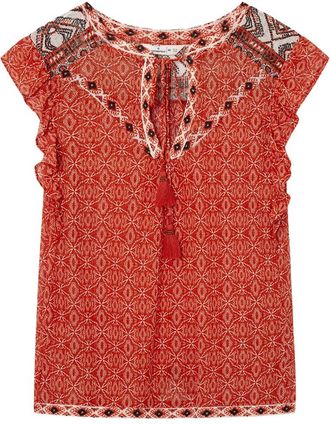 Springfield Damen Camiseta Top Print Bordüren-Mix, Naranja, S