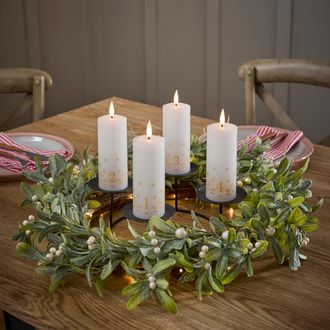 Lights4fun Mistelzweig Adventskranz Set TruGlow 4er Set Adventskerzen mit Zahlen mit Fernbedienung und Timer Adventskerzen 4er Set Adventskranz LED Kerzen 4er Se