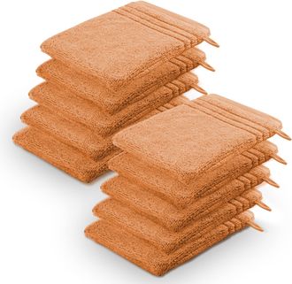 La Vida Premium Waschhandschuh-Set 4-teilig Orange, 100% Frottee-Baumwolle, 480g/m², weich und saugstark, fürs Badezimmer, Oeko-Tex 100 Zertifiziert, 4 x Wasc
