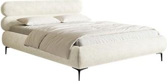 Selsey Bett Polsterbett Doppelbett 160 x 200 cm Mit Zweikammer Bettkasten Gasdruckfeder Metallrahmen Schwarze Beine Schlafbett Chenille Creme Roule