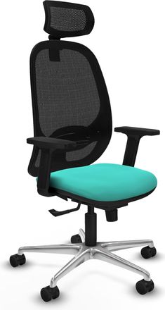 Piqueras y Crespo B&uuml;rostuhl mit R&uuml;ckenlehne und 2D-Armlehnen, h&ouml;henverstellbare Lendenwirbelst&uuml;tze und Kopfteil, h&ouml;henverstellbar und neigbar, Schwarz/T&uuml;rkis