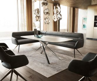 DELIFE Esszimmerbank Taya-Flex 285x190 cm Mikrofaser Anthrazit Vintage Kreuzgestell kantig Edelstahl Taschenfederkern Rechts, Eckb&auml;nke