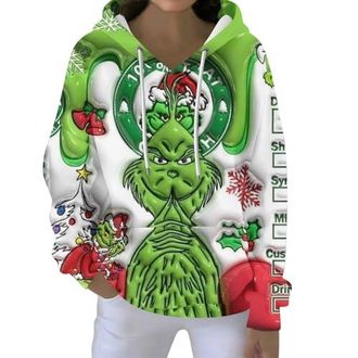 Generic Le Grinch Sweat Femme A Capuche Costume Pilou Hiver Polaire Sweet Pyjama Chaud Vetement 2025 De Sweatshirts Noel Oversize Noël Moche Pulls Deguisement