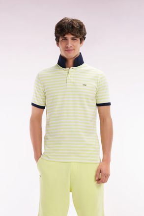 Eden Park Polo Marinière À Manches Courtes En Coton Stretch Rayé Jaune Coupe Ajustée