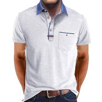 Generic Polo Homme &Eacute;t&eacute; Revers Manches Courtes T-shirt D&eacute;contract&eacute; Confortable Chemise, Blanc., 3XL
