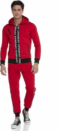 Cipo & Baxx Herren Jogginganzug CLR131 Rot - Zweiteiliges Set aus Kapuzenjacke und Jogginghose mit sportlichem Design und hohem f&uuml;r Alltag und Freizeit - CLR131 R