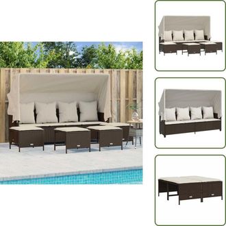 vidaXL The Living Store 5-tlg. Garten-Sofagarnitur mit Kissen Braun Poly Rattan - Sonnendach
