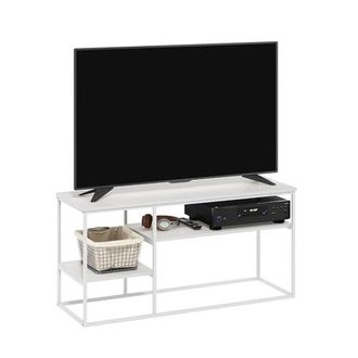 Furinno Moretti Style de Vie Moderne Meuble TV pour Téléviseur Jusquà 50 Pouces, Blanc Uni/Blanc