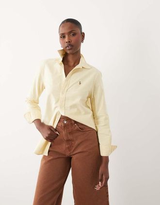 Polo Ralph Lauren Klassische, lang&auml;rmlige Hemdbluse in Gelb mit Knopfleiste