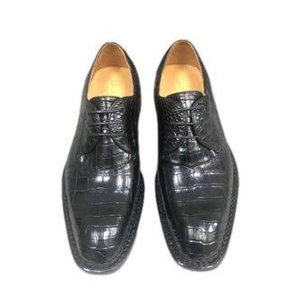 Generic Chaussures habill&eacute;es en cuir v&eacute;ritable crocodile &agrave; bout carr&eacute; pour homme, noir, 41.5 EU