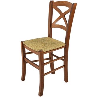 Tommychairs Tommychairs - Chaise cross pour cuisine, bar et salle &agrave; manger, robuste structure en bois de h&ecirc;tre peindr&eacute; en couleur noyer clair et assise en paille