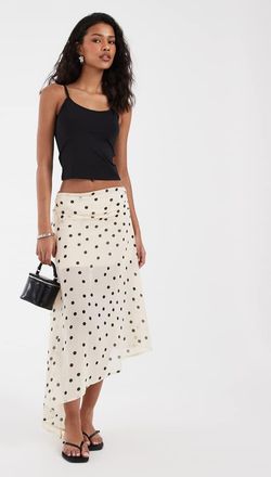 Kiss The Sky Titia - Asymmetrischer Rock in Elfenbeinwei&szlig; mit Polka-Dots und Seitenschlitz