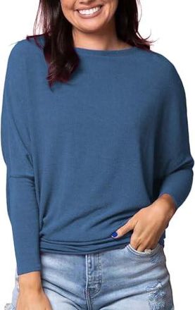 Generic Haut &agrave; manches longues pour femme - Couleur pure - Col en V - Style d&eacute;contract&eacute; et polyvalent - Coupe ample - Confortable - Doux - L&eacute;ger - Coupe r&eacute;gul