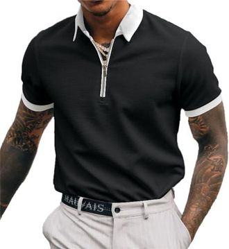 Generic Polo à Fermeture éclair pour Homme - Coupe Classique contrastée - pour Course à Pied, Yoga, Golf