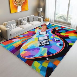 Generic Tapis Imprim&eacute; Style d&eacute;coratif Guitare Blocs de Couleur pour Salon Chambre D&eacute;coration de la Maison - Multicolore Flanelle Antid&eacute;rapante Tapis Salon de 