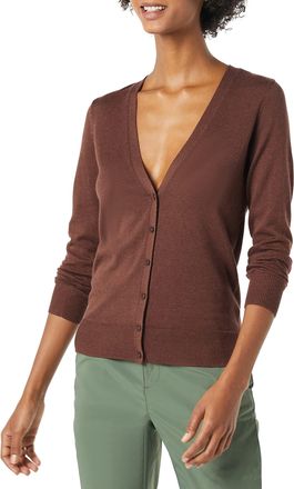 Amazon Essentials Damen Leichter Cardigan mit V-Ausschnitt (in Übergröße erhältlich), Dunkles Kastanienbraun Meliert, XXL