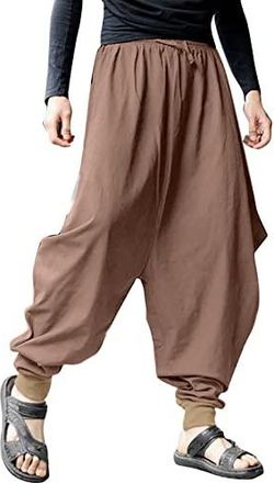 Generic Pantalon sarouel pour homme - Pantalon de loisirs pour homme - Coton et lin - Tendance - Grandes tailles - Pantalon dext&eacute;rieur confortable - Respirant