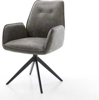 DELIFE Drehstuhl Zoa-Flex Mikrofaser Grau Antik Kreuzgestell breit Schwarz 360° drehbar Wippfunktion Taschenfederkern, Esszimmerstühle