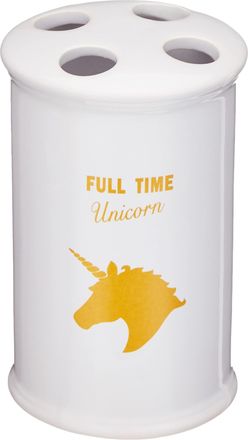 axentia 128358 Zahnbürstenhalter Einhorn weiß/gold, hochwertiger Zahnputzbecher für vier Zahnbürsten, Bürstenhalter aus Keramik, hochwertiger Bürstenhalter mi
