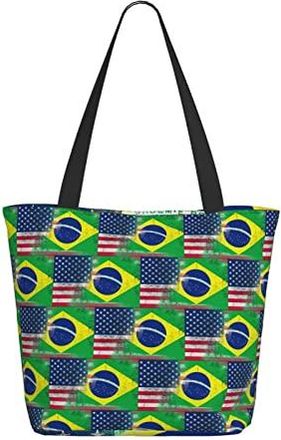 AOOEDM Sac shopping pour femme avec drapeau am&eacute;ricain et br&eacute;silien 33 x 28 x 17 cm. Le cadeau parfait pour la Saint-Valentin. Cest de la Saint-Valentin pour 