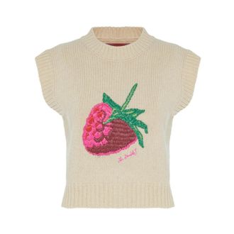 La DoubleJ Raffia Raspberry Cropped Weste - - Knitwear - Damen - Beige - XL