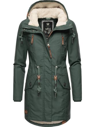 Ragwear Damen Mantel lange warme Winterjacke mit Teddyfell-Kapuze Elsie Intl Pine Green23 Gr. 3XL