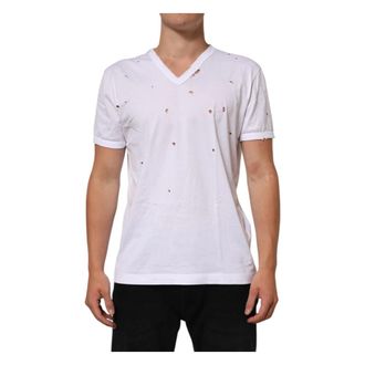 Dolce & Gabbana Wei&szlig;es Distressed V-Ausschnitt Herren T-Shirt - - Tops - Herren - Wei&szlig; - M