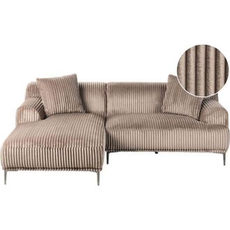 Beliani Beliani - Ecksofa Hellbraun Cord Rechtsseitig 3-Sitzer L-Form mit Liege Modernes Design Stoffsofa Polstersofa Wohnzimmerm&ouml;bel