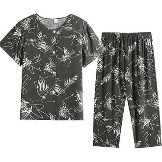 Generic Pyjamas Ensemble 2 Pi&egrave;ces Femme D&eacute;t&eacute; Pyjama Femme T-Shirt &Agrave; Manches Courtes Et 3/4 Pantacourt Tenue Dint&eacute;rieur Cotton and Lin Deux Pi&egrave;ces Respirant Do