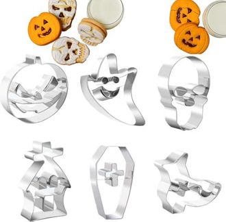 Generic Moule &agrave; biscuits dHalloween - Citrouille effrayante, cr&acirc;ne, fant&ocirc;me, maison hant&eacute;e, bottes de sorci&egrave;re, biscuits en acier inoxydable, emporte-pi&egrave;ce dH