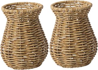 SOLUSTRE 2stücke Geflochtene Rattanblumenvase Bauernhausdekor Handgewebter Blumenkorb Kunststoff Blumenhalter Für Wohnzimmer Schlafzimmer Küche Dekoration