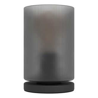 Eglo Nachttischlampe Colomera, elegante Glas Tischlampe, Zimmer Deko Schlafzimmer, Wohnzimmerlampe aus Metall in Schwarz und Rauchglas, E27 Fassung, &Oslash; 12 c