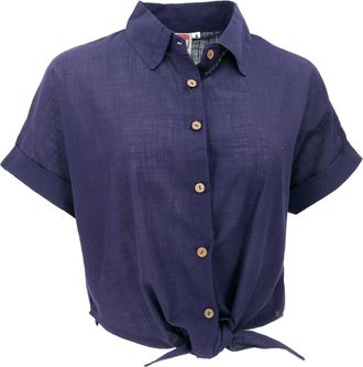 Guru Shop Leichte Baumwoll Bluse, Sommerbluse zum Binden - Dunkelblau, Damen, Baumwolle, Size:S