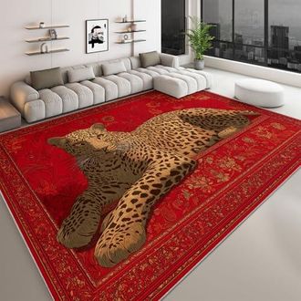 Generic Tapis pour Salon Antid&eacute;rapant 160 x 230 cm, Tapis Lavables &agrave; Poils Courts R&eacute;tro &Eacute;l&eacute;gant Animal L&eacute;opard pour Cuisine Salle &agrave; Manger Bureau et Chambre -