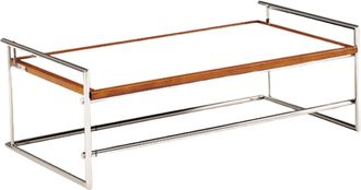 Generic Wohnzimmertische Rechteckig Vintage-Stil Holzwerkstoffplatten Umbaubar Couchtisch Breite Tischplatte Massivholzkanten Edelstahlgestell für Wohnzimmer,