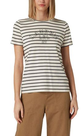 Ralph Lauren T-Shirt Lauren Logo Label Print Gestreift, Offwhite/Schwarz ein klares Statement-Piece f&uuml;r jeden Tag